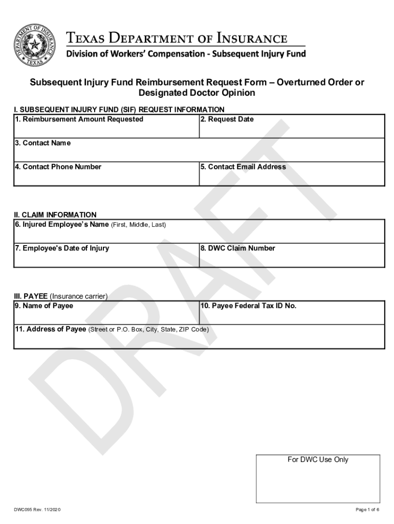 Fillable Online Form DWC096 "Sif Reimbursement Request Form - Refund of ...