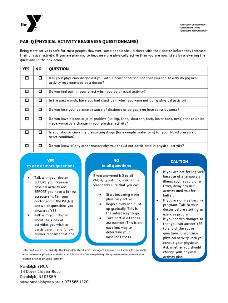 Fillable Online Revision of the Physical Activity Readiness Questionnaire ...PAr-Q AnD YoUPAR-Q ...