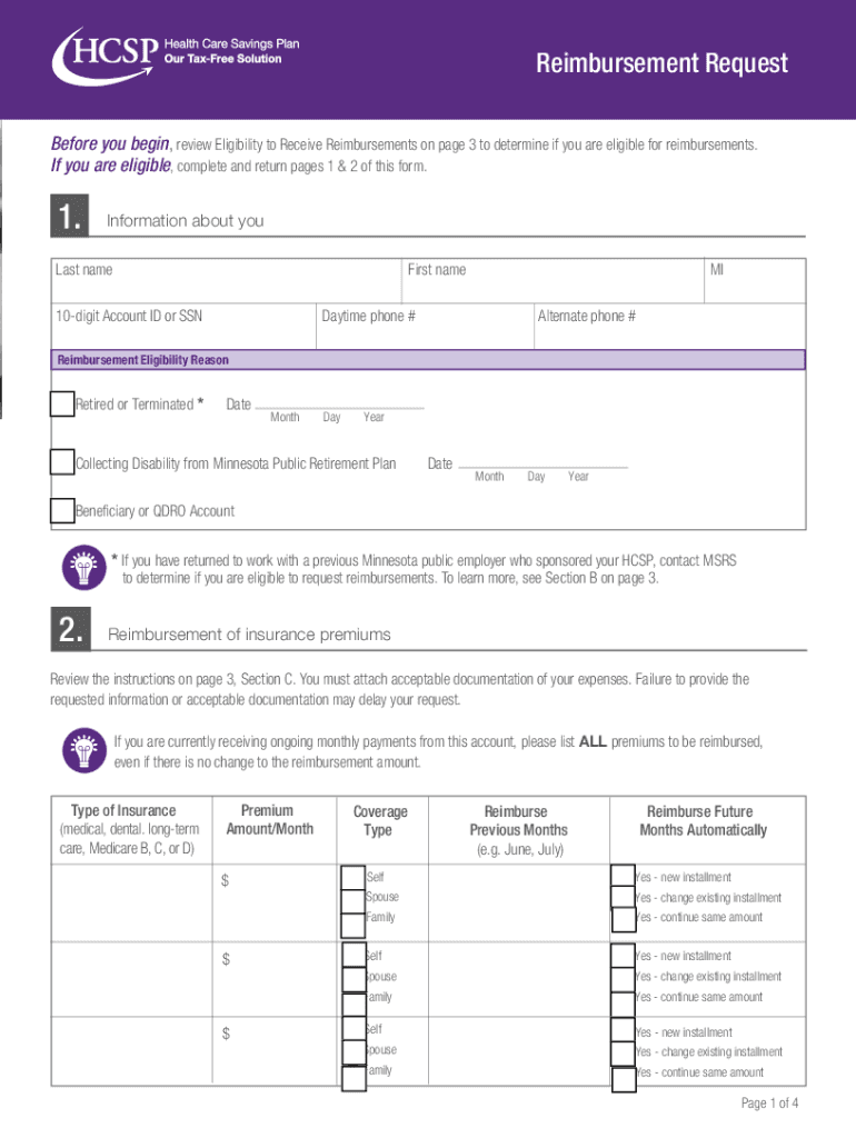 Fillable Online Reimbursment Request Form. HCSP Fax Email Print - pdfFiller