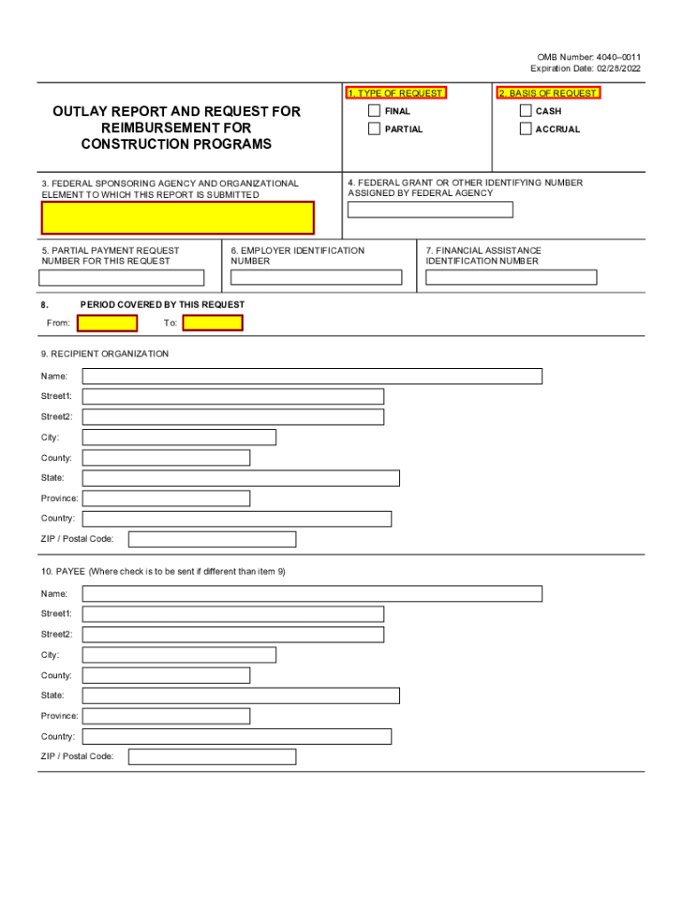 Fillable Online SF-271 Outlay Report and Request for Reimbursement of ...