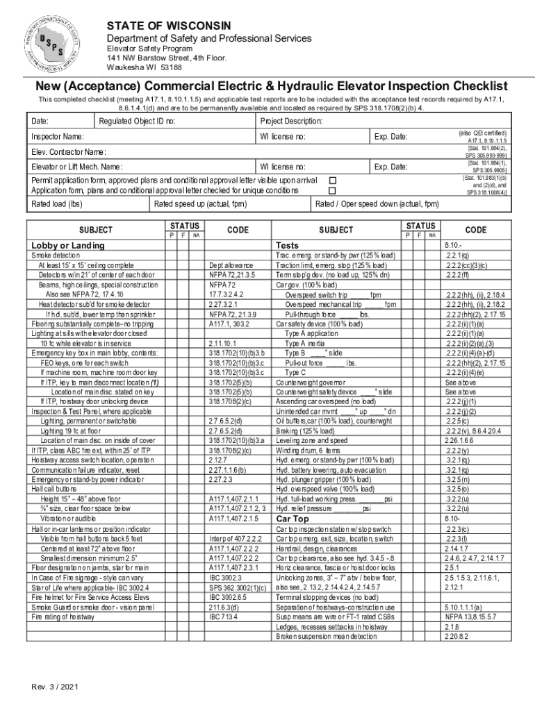 Fillable Online dsps wi Commercial Electric & Hydraulic Elevator ...