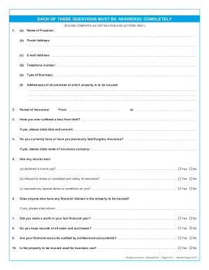 Fillable Online SGI -Bulglary Insurance Form Fax Email Print - pdfFiller