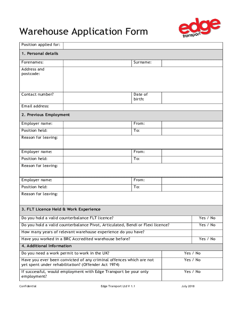 Fillable Online edgetransport co Warehouse application form (ID 3344 ...