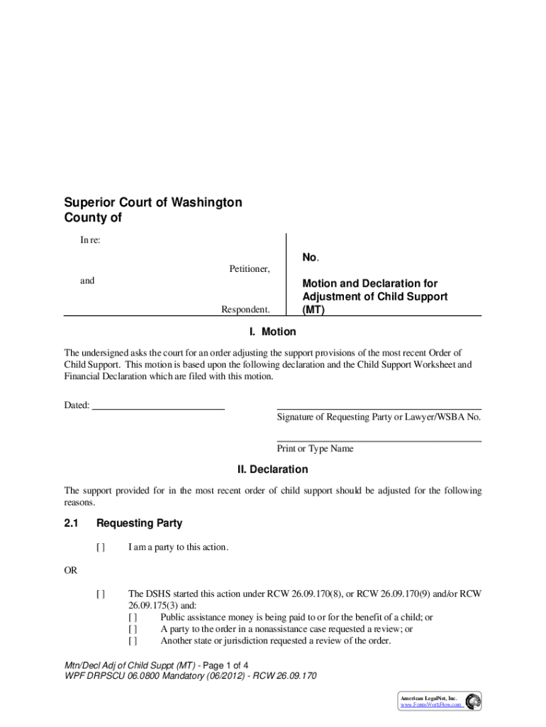Fillable Online Motion And Declaration For Adjustment Of Child Support ...