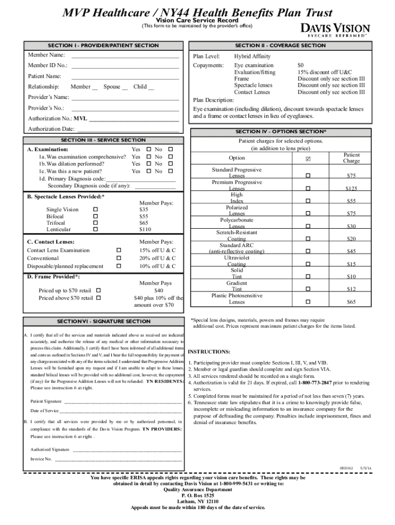 Fillable Online MVP Healthcare /Vision Fax Email Print - pdfFiller