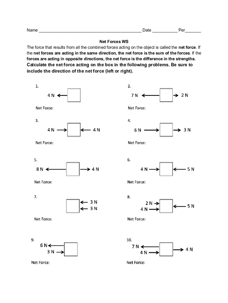 Fillable Online Net Force Worksheet.pdf - Net Force Worksheet Name ...