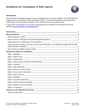 Fillable Online SERIOUS ADVERSE EVENT (SAE) REPORT FORM Guidelines for ...