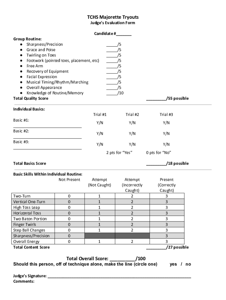Fillable Online TCHS Majorette Tryouts Fax Email Print - pdfFiller