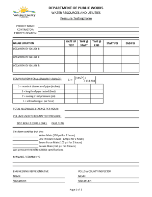 Fillable Online Pressure Test Form.xlsx Fax Email Print - pdfFiller