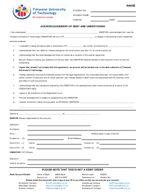 Fillable Online ACKNOWLEDGEMENT OF DEBT AND UNDERTAKING Fax Email Print ...