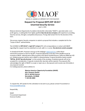 Fillable Online Request For Proposal (RFP) RFP 20-017 Unarmed Security ... Fax Email Print ...
