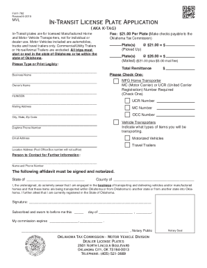 Fillable Online Form 782 In-Transit License Plate Application AKA K-Tag ...