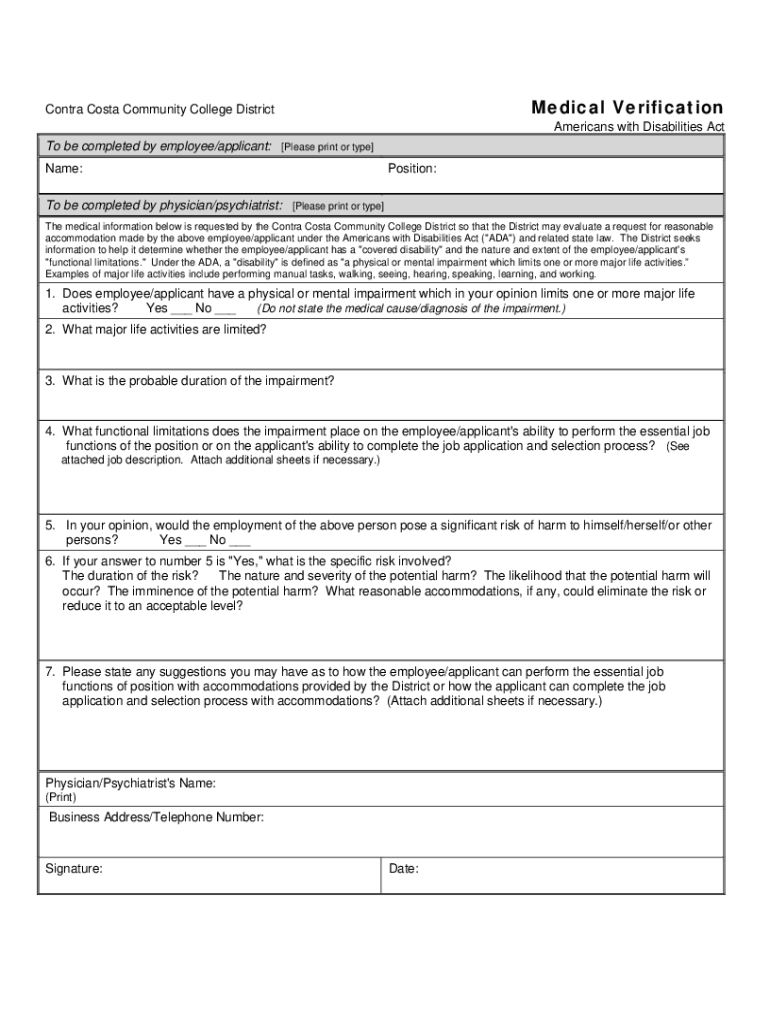 Fillable Online Reasonable Accomodation Medical Verification Form Fax Email Print - pdfFiller