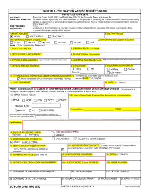 Fillable Online DD Form 2875, System Authorization Access Request ...