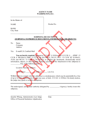 Fillable Online Sample Subpoena to Produce Documents, Information, or ...