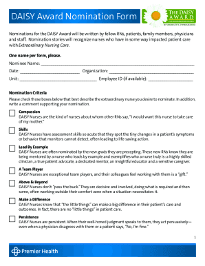 Fillable Online The Daisy Nomination FormWhat is The DAISY Award?The DAISY FoundationDAISY Award ...