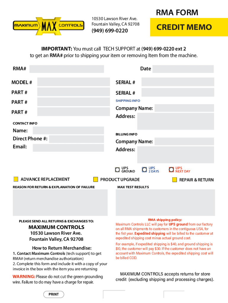 Fillable Online RMA FORM-UPS- JULY2019 -ready Fax Email Print - pdfFiller
