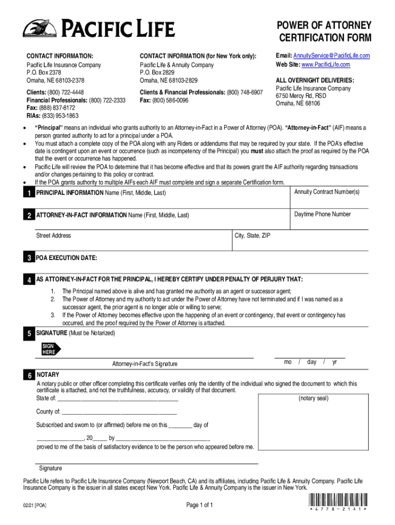 Fillable Online Power of Attorney Certification. Forms Fax Email Print ...