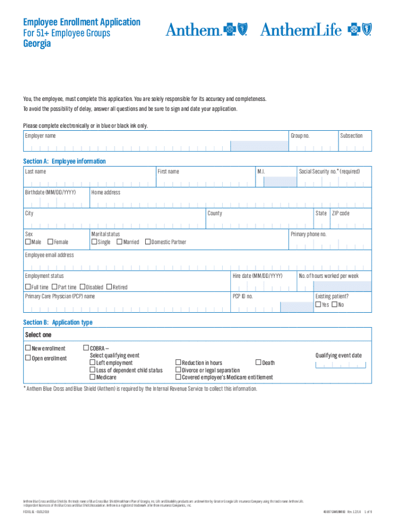 Fillable Online Employee Enrollment Application For 51+ Employee Groups ...