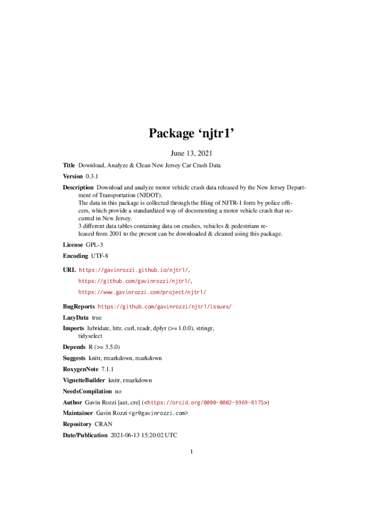 Fillable Online cran r-project NEW JERSEY NJTR-1 CRASH REPORT MANUAL ...