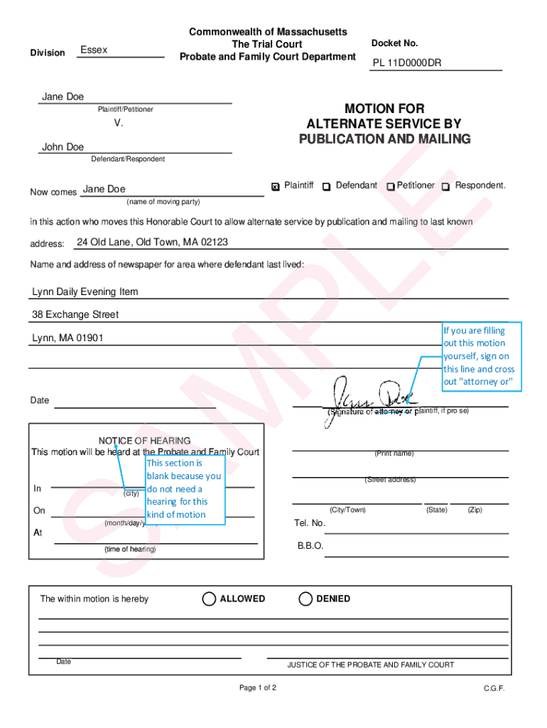 Fillable Online Affidavit in Support of Motion for Alternate Service ...