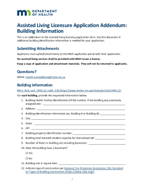 Fillable Online Assisted Living Licensure Application Addendum ...