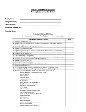 Fillable Online STUDENT ORIENTATION CHECKLIST Nursing Senior Immersion ...