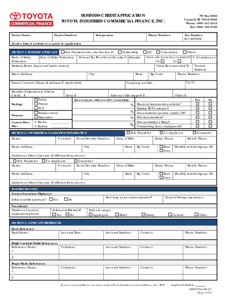 Fillable Online Toyota Business Credit Application Pdf - Fill Online ...