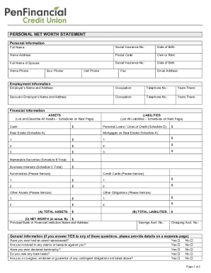 Fillable Online 26 Printable Personal Net Worth Statement Forms and ...