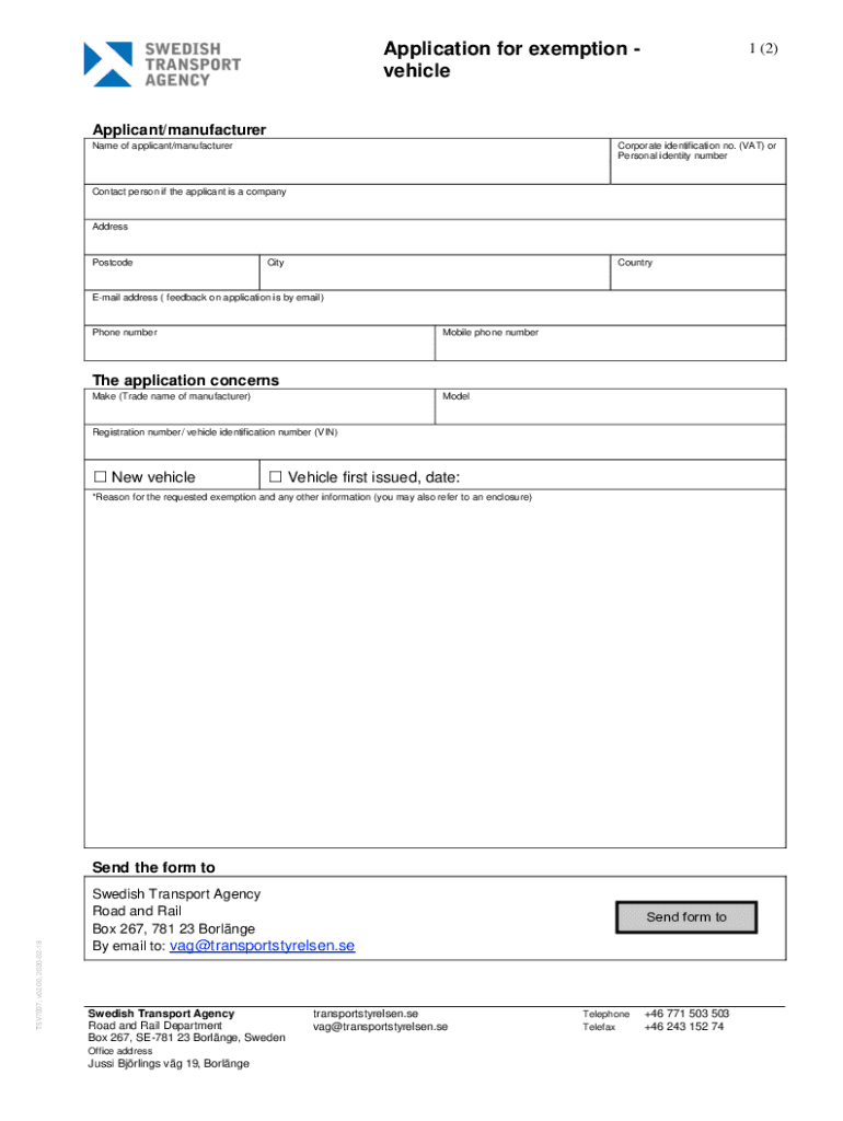 Fillable Online Application for exemption vehicle Fax Email Print ...
