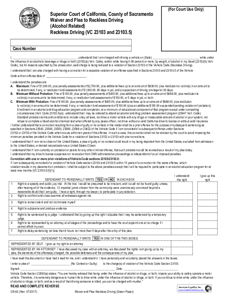 Fillable Online Free DUI Advisement of Rights, Waiver, and Plea Form ...