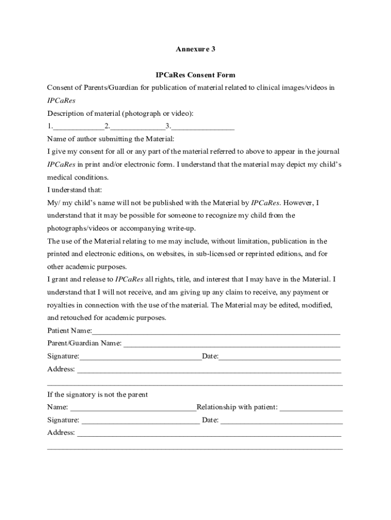 Fillable Online Annexure 3 Consent of Parents/Guardian for publication ...