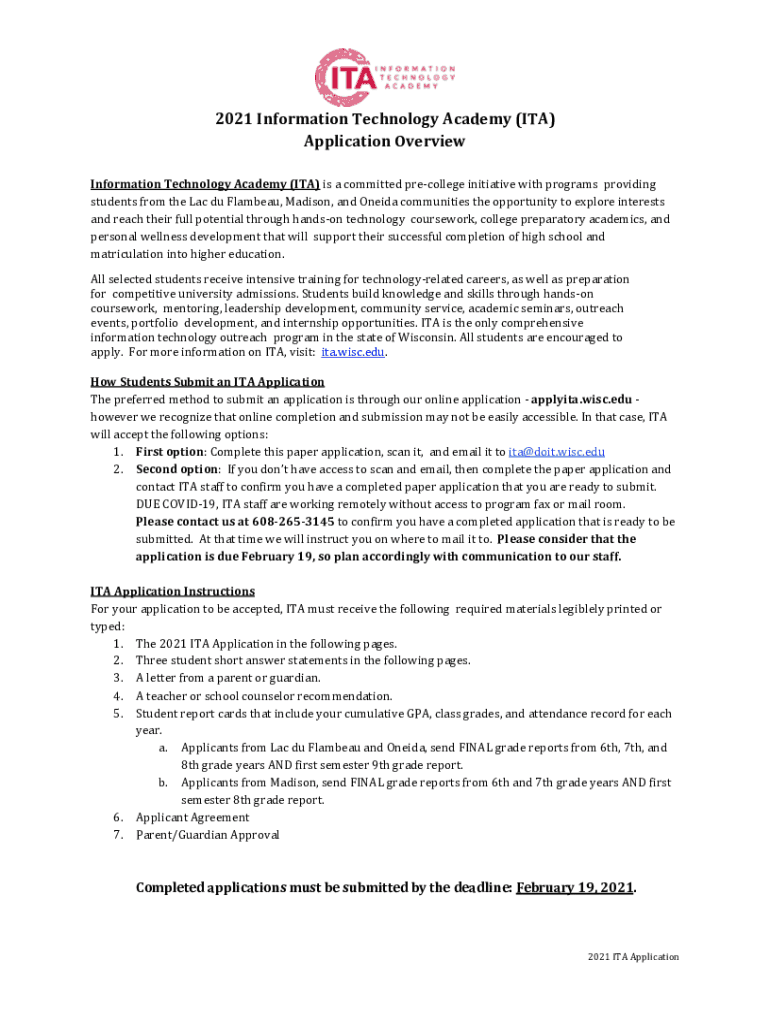Fillable Online at doit wisc 2018 ITA Application Form - University of ...