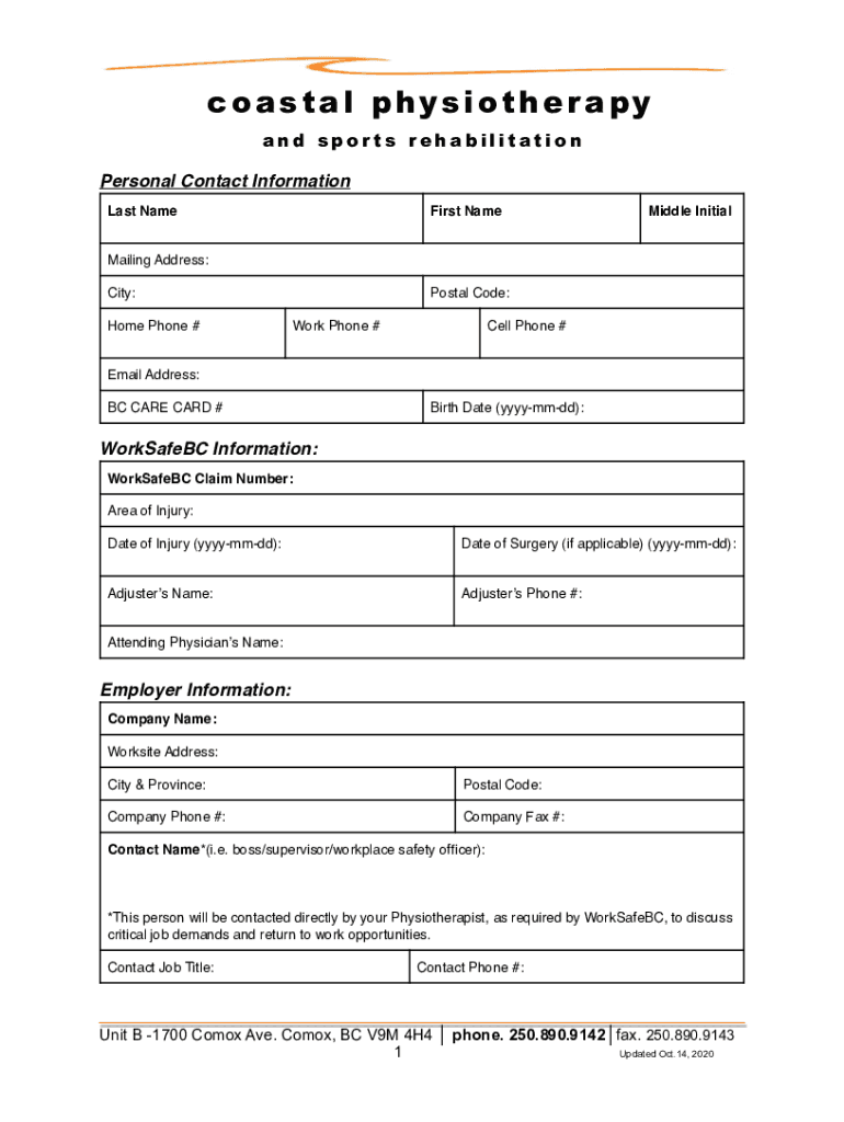 Fillable Online WorkSafeBC Intake Form - MAY 2020 Fax Email Print ...