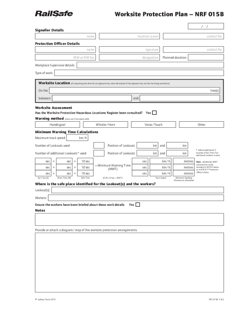 Fillable Online railsafe org NRF 015B Worksite Protection Plan (LW ...