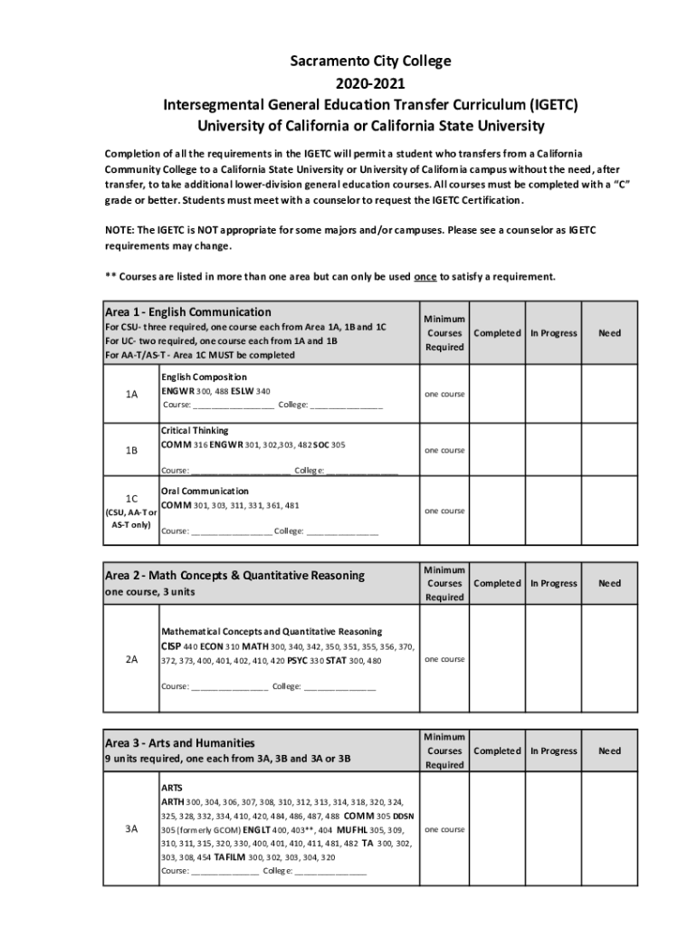 Fillable Online Intersegmental General Education Transfer Curriculum ...
