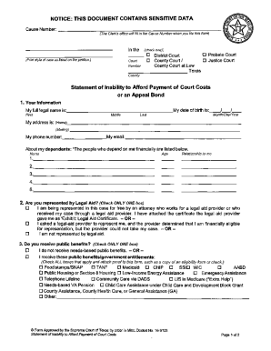 Fillable Online Affidavit of Inability to Pay - Chambers County, Texas ...