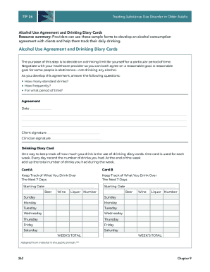 Fillable Online Alcohol Use Agreement and Drinking Diary Cards Fax ...