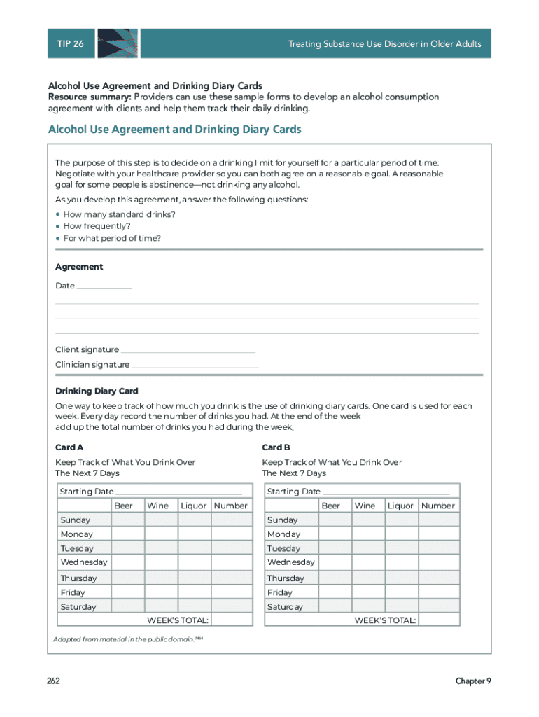 Fillable Online Alcohol Use Agreement and Drinking Diary Cards Fax ...