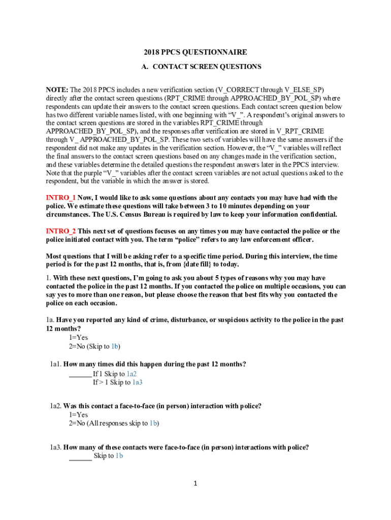 Fillable Online 2018 PPCS Questionnaire. Police-Public Contact Survey ...