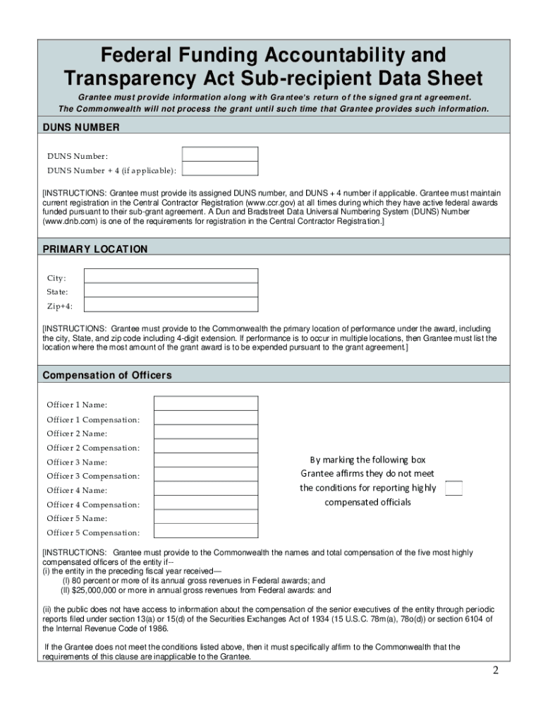 Fillable Online Attachment E - Federal Funding Accountability and ...