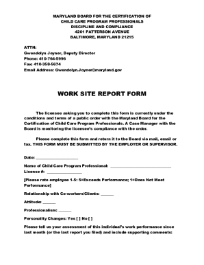 Fillable Online WORK SITE REPORT FORM Fax Email Print - pdfFiller