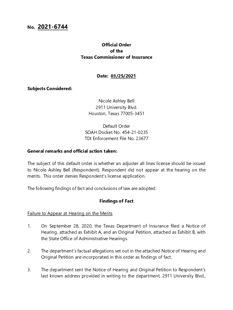 Fillable Online Disciplinary orders - Texas Department of ...