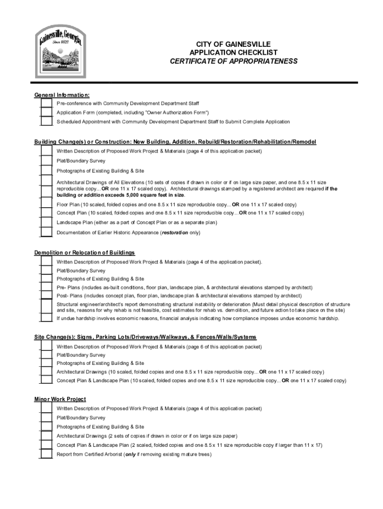 Fillable Online Certificate of Appropriateness Application (PDF) Fax ...