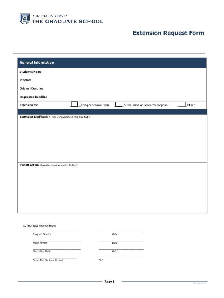 Fillable Online Extension Request Form - Augusta University Fax Email Print - pdfFiller