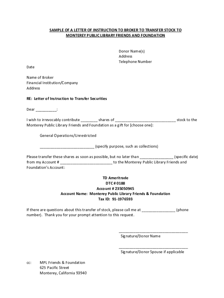 Fillable Online Sample letter of instruction to broker Fax Email Print ...