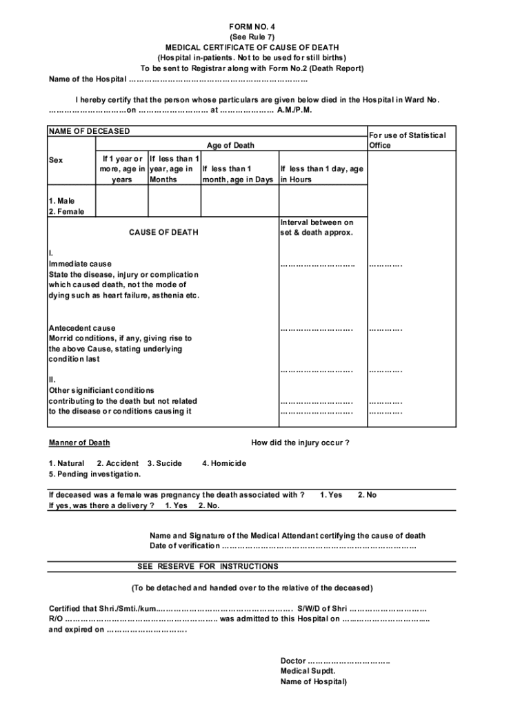 Medical Certificate of Cause of Death - Blank Fillable Template | Fill ...