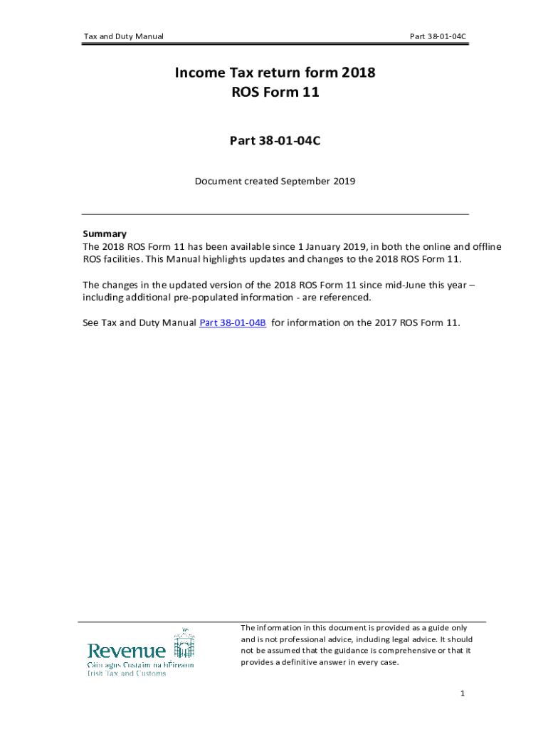 Fillable Online Part 38-01-04C - Income Tax return form 2018 (ROS Form ...