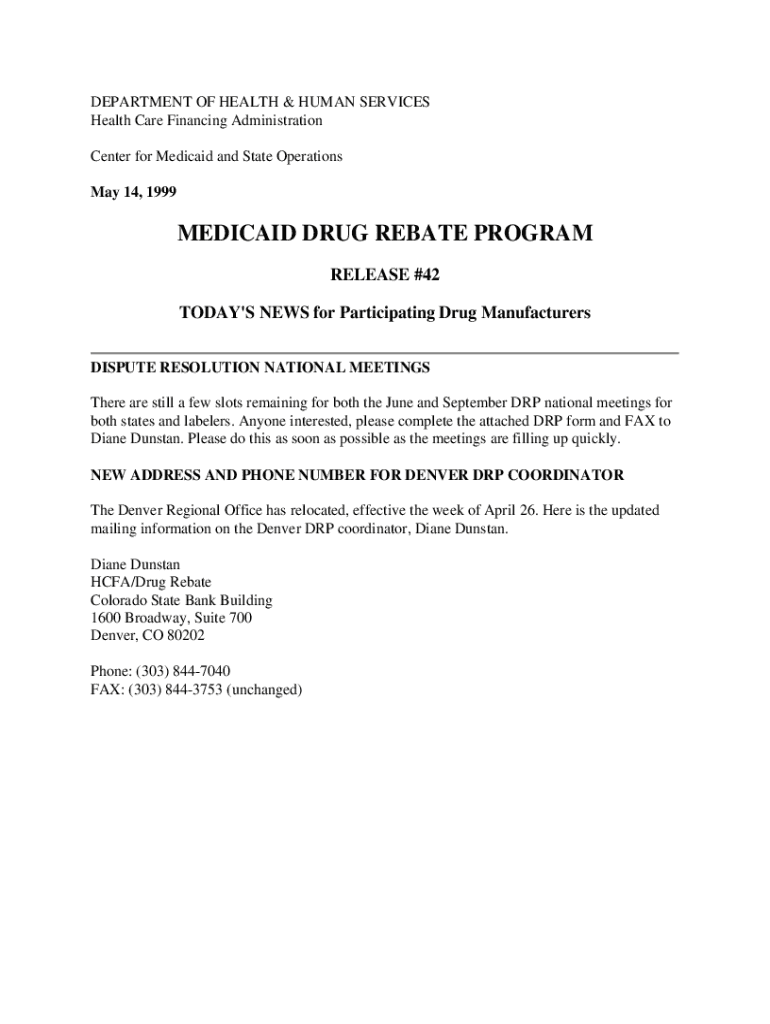 Fillable Online MEDICAID DRUG REBATE PROGRAM NOTICE Release No. 95 For ...