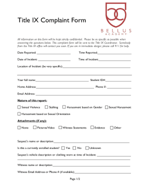 Fillable Online Title IX Complaint Form - Bellus Academy Fax Email Print - pdfFiller